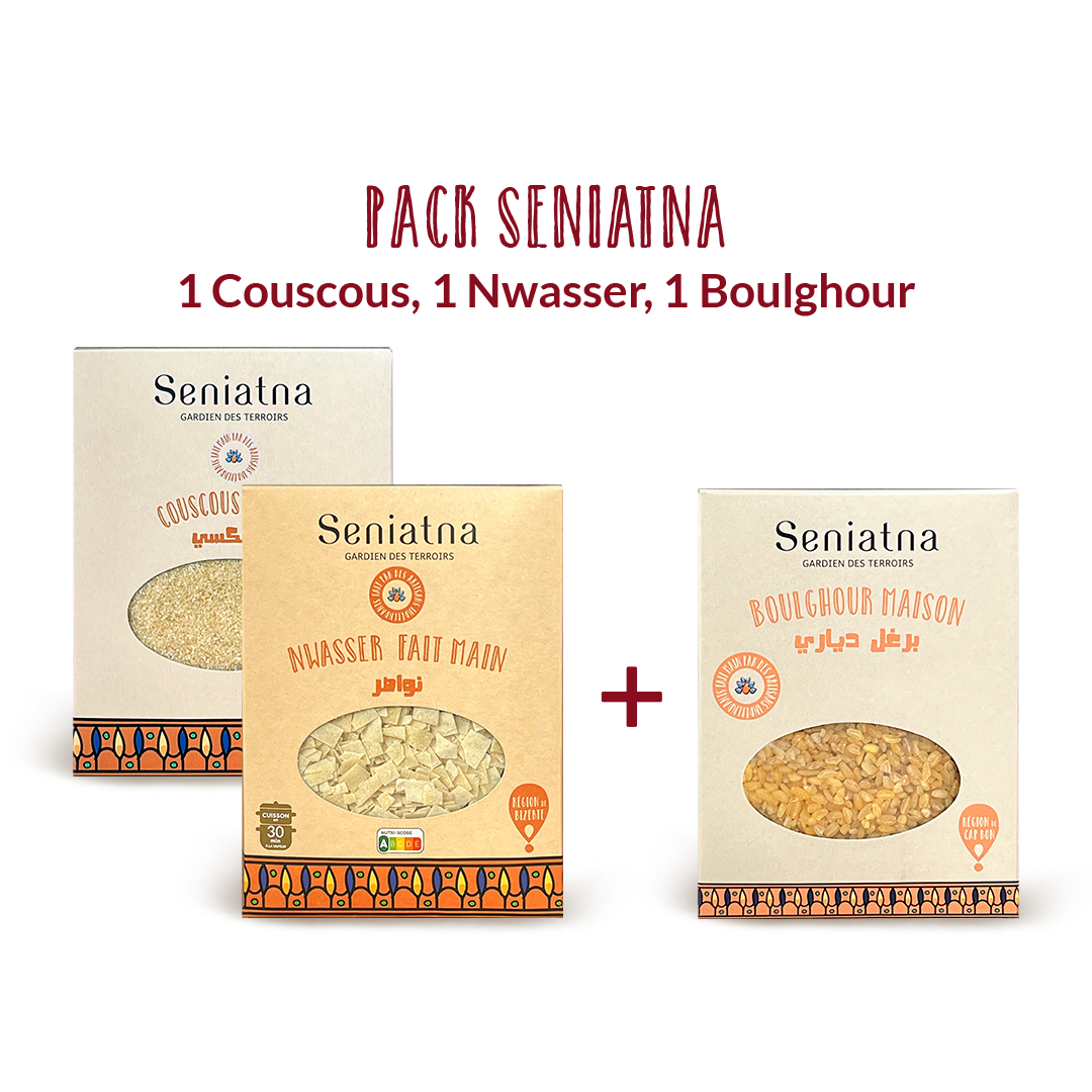 Pack Seniatna: 1 couscous maison 500g - 1 Nwasser 500g - 1 Boulghour 2
